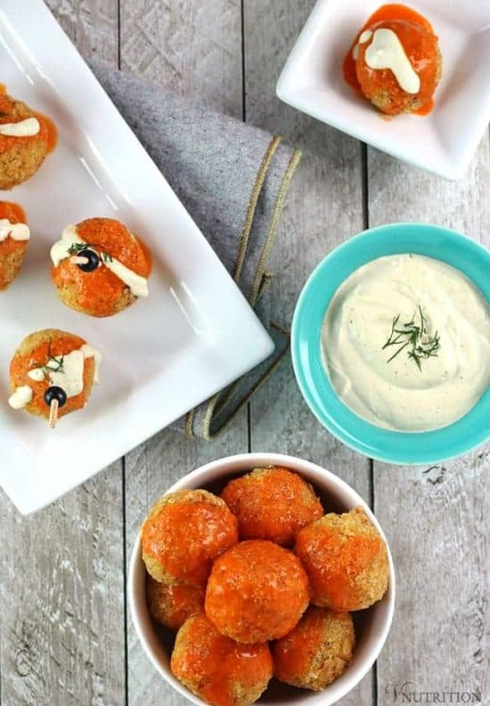Buffalo Quinoa Balls with Ranch Dipping Sauce | Vegan Buffalo Appetizer